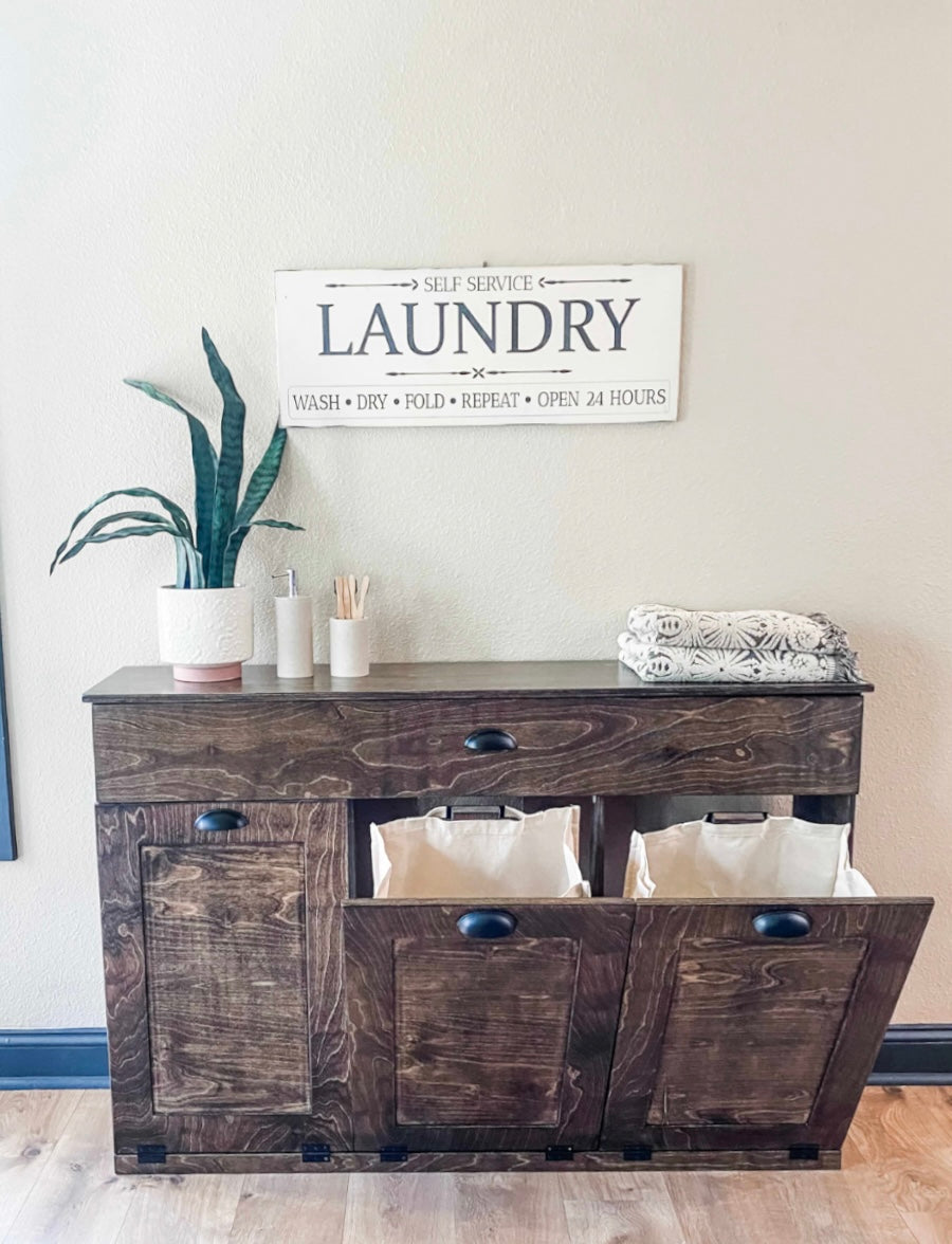 Triple Tilt Out Hidden Laundry Hamper Cabinet – The LoveMade Home
