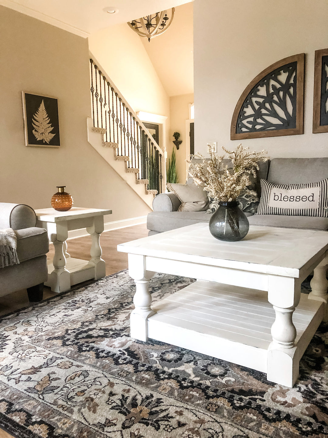 Rustic baluster square farmhouse coffee table all over painted and distressed