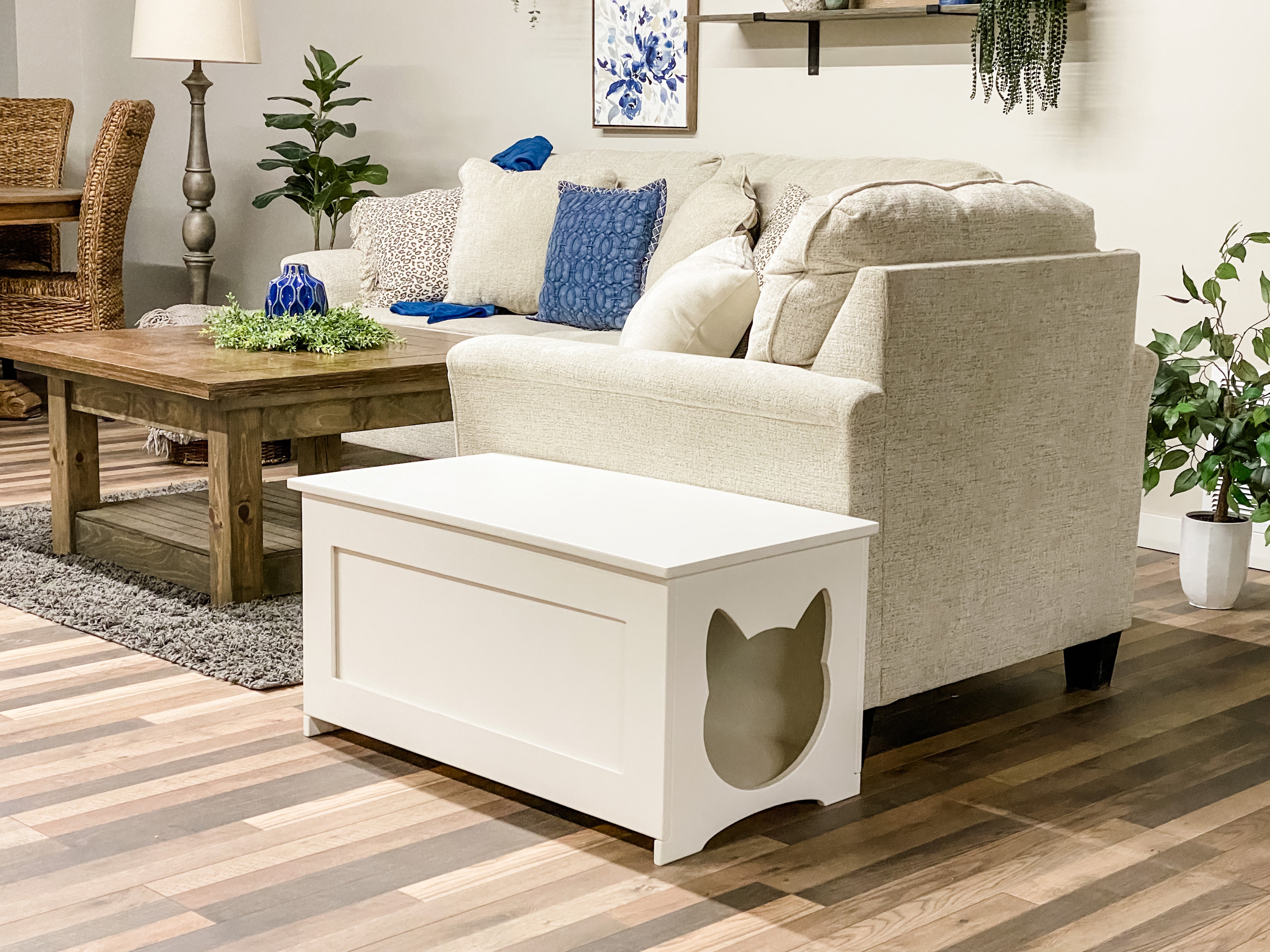 Hidden litter box in white with a flat panel – The LoveMade Home